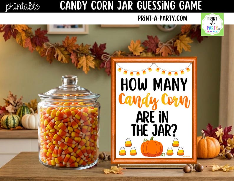 Fall Candy Corn Jar Guessing Game Printable Sign (8x10) & Guessing ...