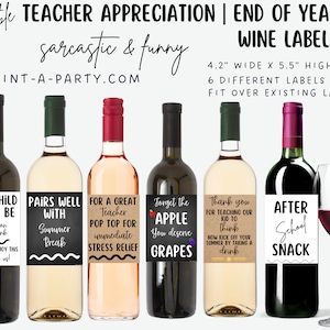 Funny & Sarcastic Teacher Wine Labels | End of Year Teacher Gift Idea ...