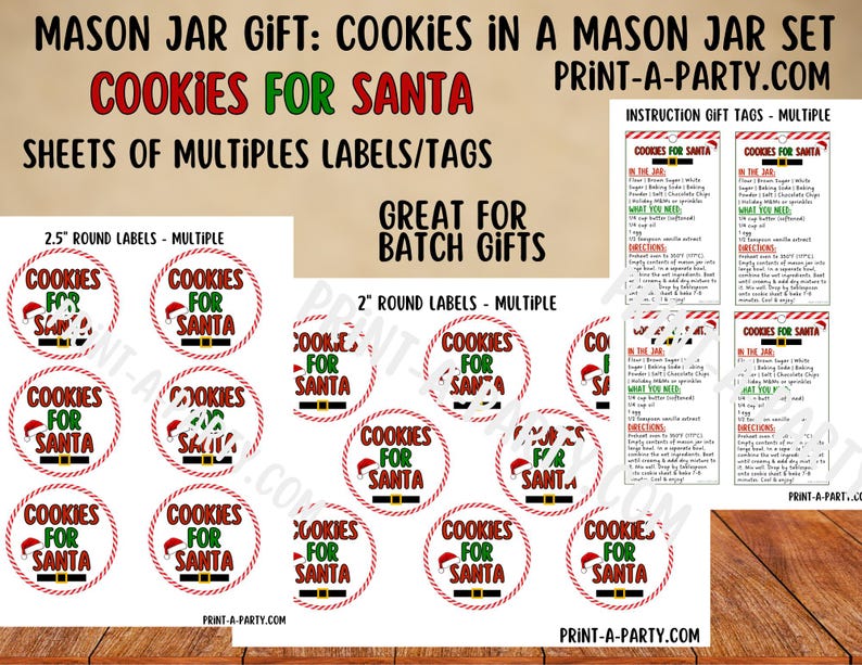 MASON JAR COOKIE Gift: Cookies for Santa - Mason Jar Printable Kit ...