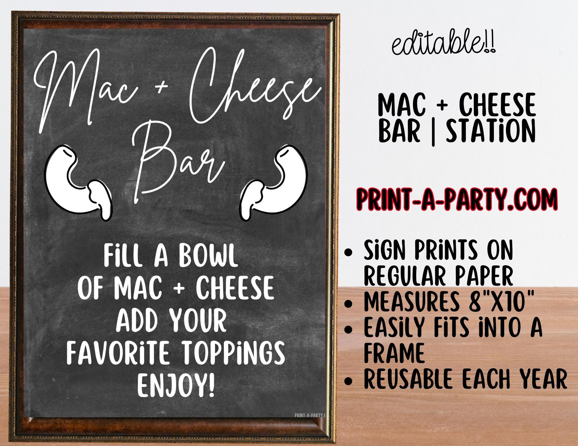 Editable Mac and Cheese Bar Sign: Chalkboard Party Decor (canva) for ...