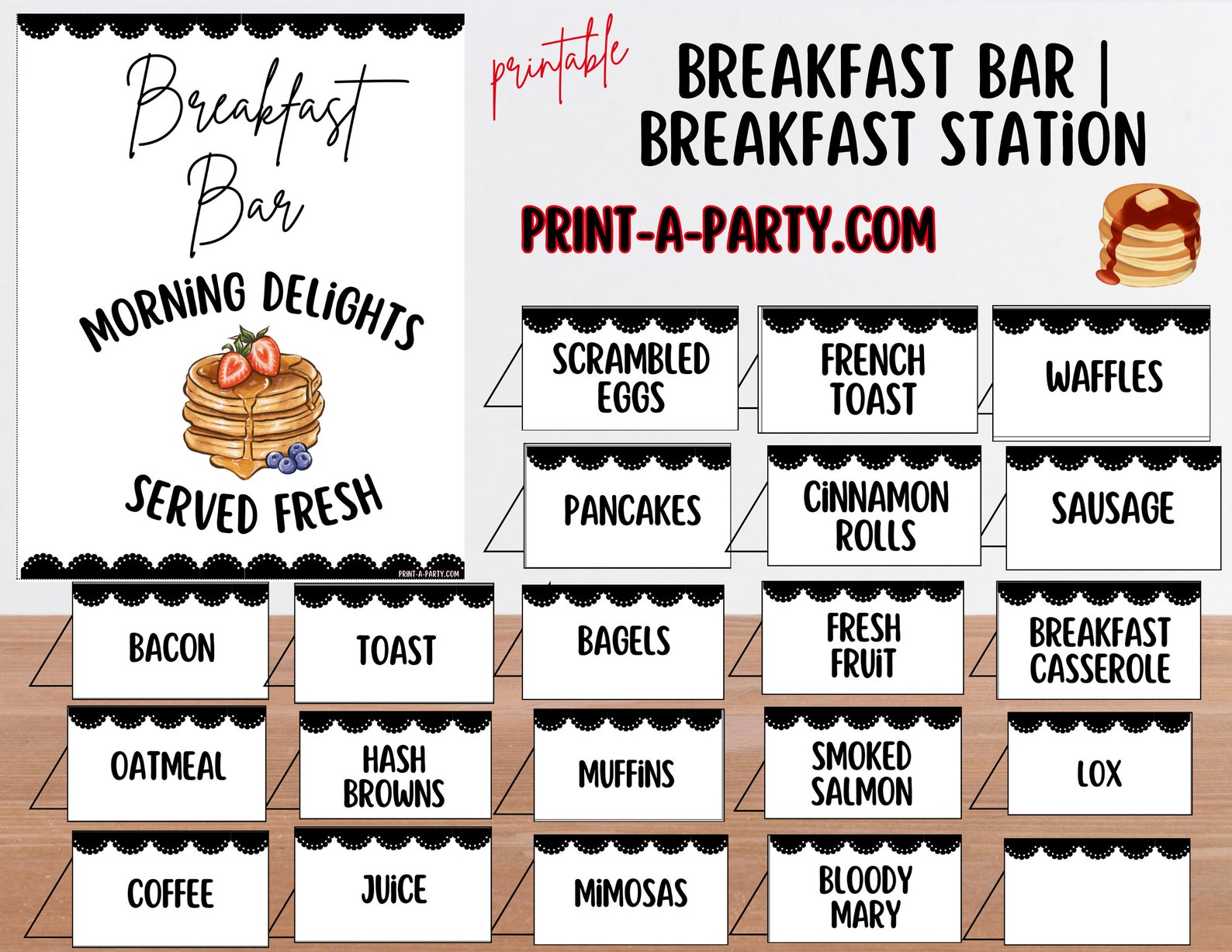 Breakfast Bar Sign & Food Tent Cards | Brunch Party Decor (printable ...