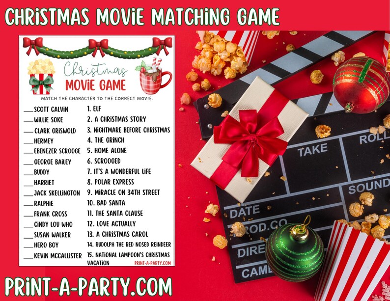 Printable Christmas Movie Matching Game: Holiday Family Fun (PDF ...