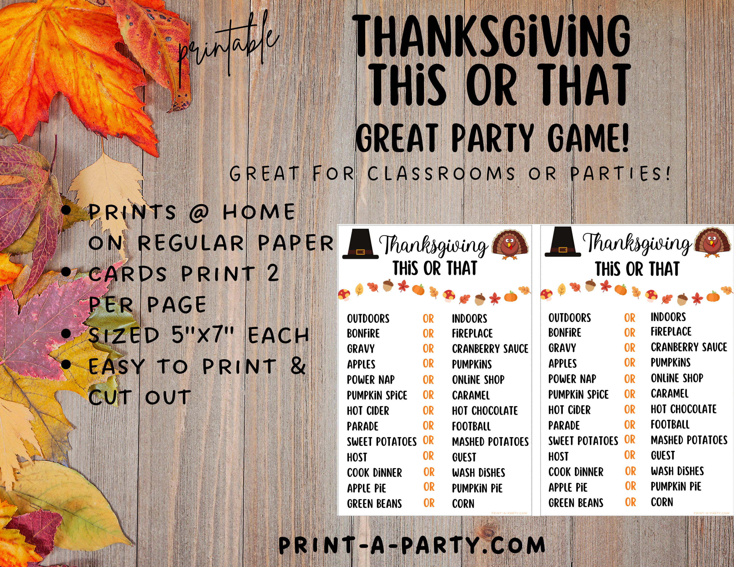 Thanksgiving This or That Game Printable | Thanksgiving Games ...