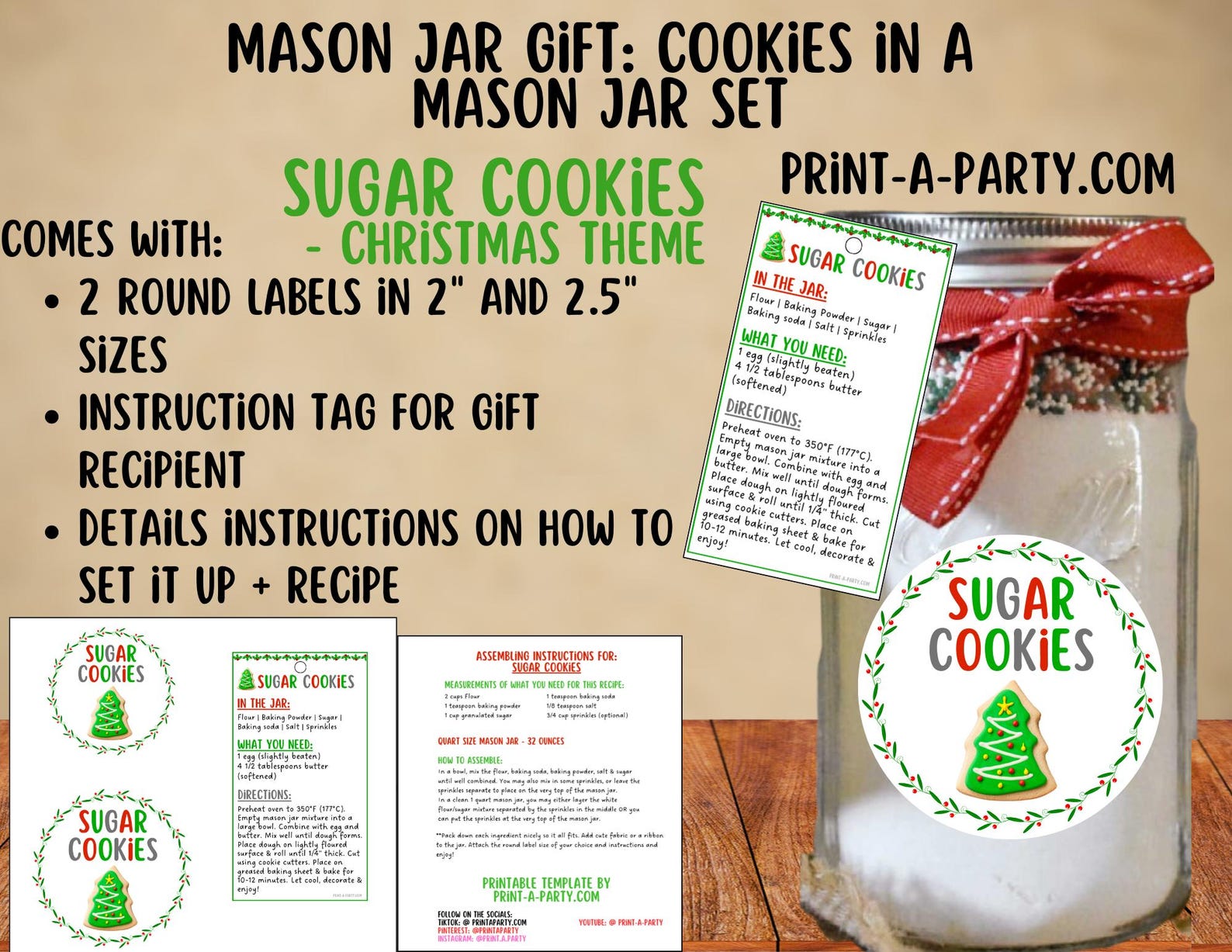 Sugar Cookies Mason Jar Kit: Christmas DIY Gift (printable) - Etsy