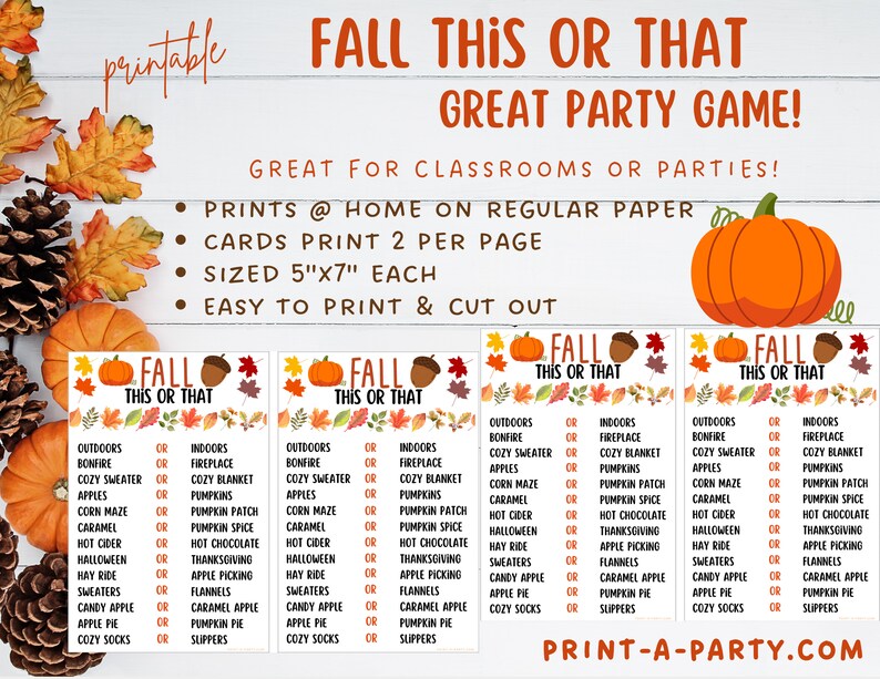 Fall This or That Game Printable Fall This or That Categories Fall ...
