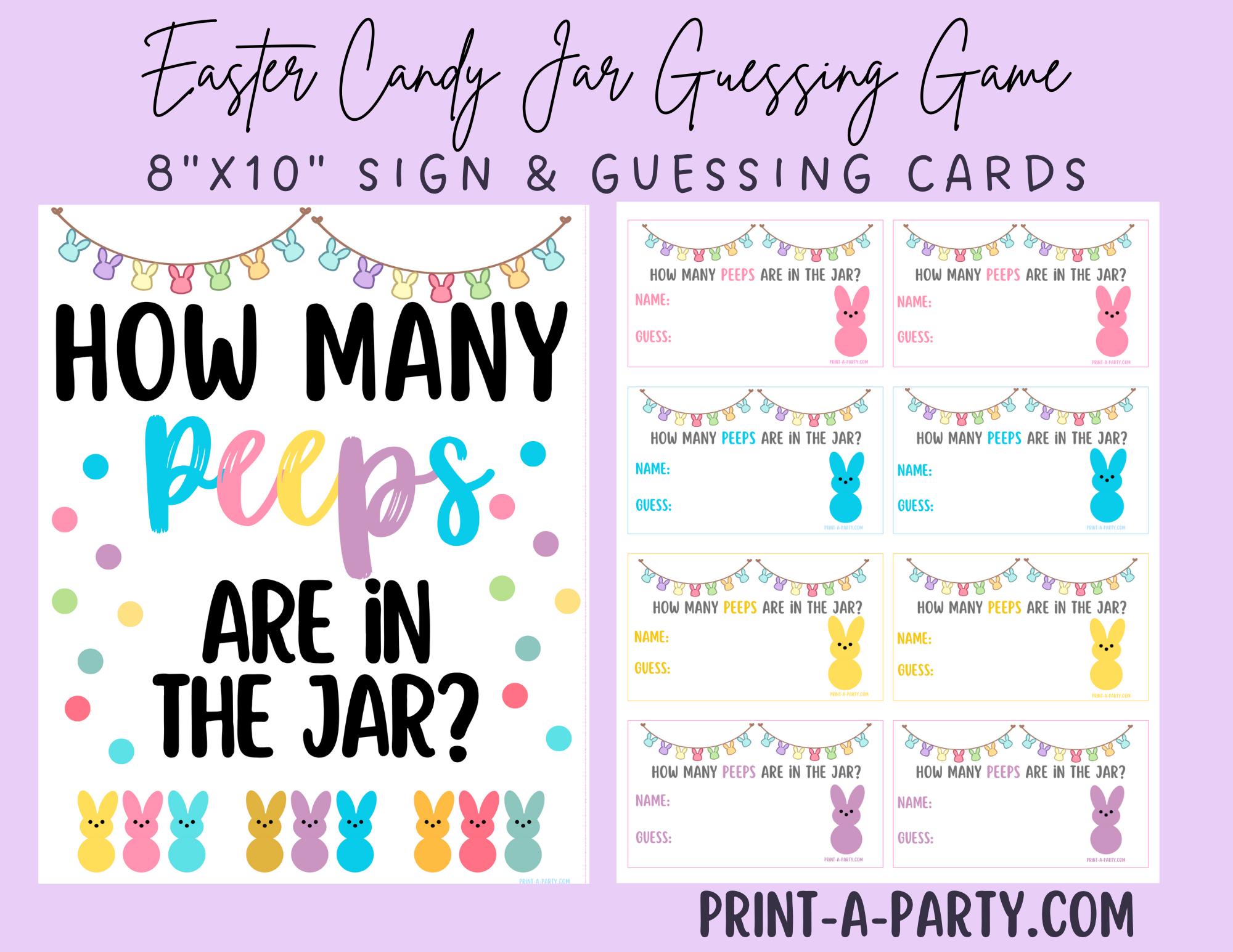 Easter Peeps Candy Jar Guessing Game – Sign + Guessing Cards Party ...