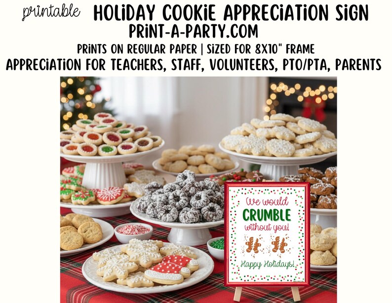 Holiday Christmas Cookies Appreciation Sign - Printable Decor for ...