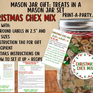 MASON JAR TREAT Gift | Christmas Chex Mix in a Mason Jar Set | Holiday ...