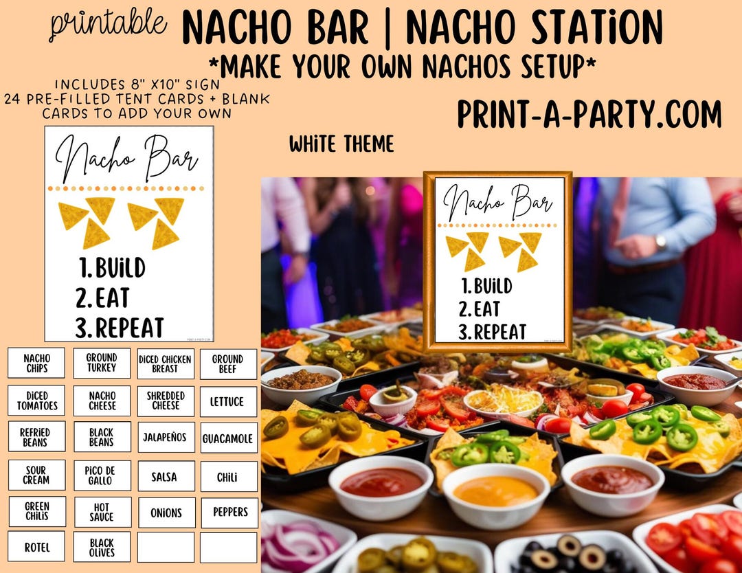 Nacho Bar Sign & Topping Tent Cards – Printable Fiesta Party Decor (PDF ...