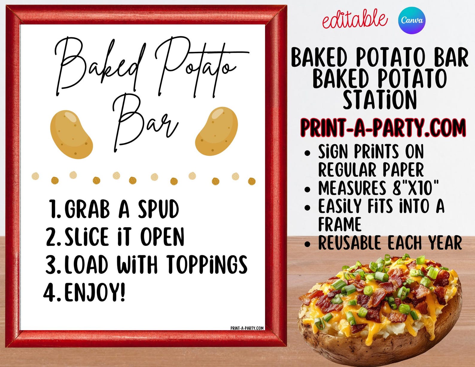 Editable BAKED POTATO BAR - Sign & Topping Tent Cards - Printable Food ...