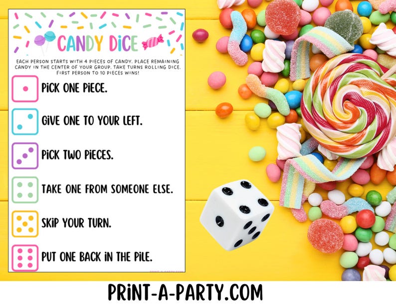 CANDY DICE GAME - Printable Candy Dice Game – Fun Party Game for Kids ...