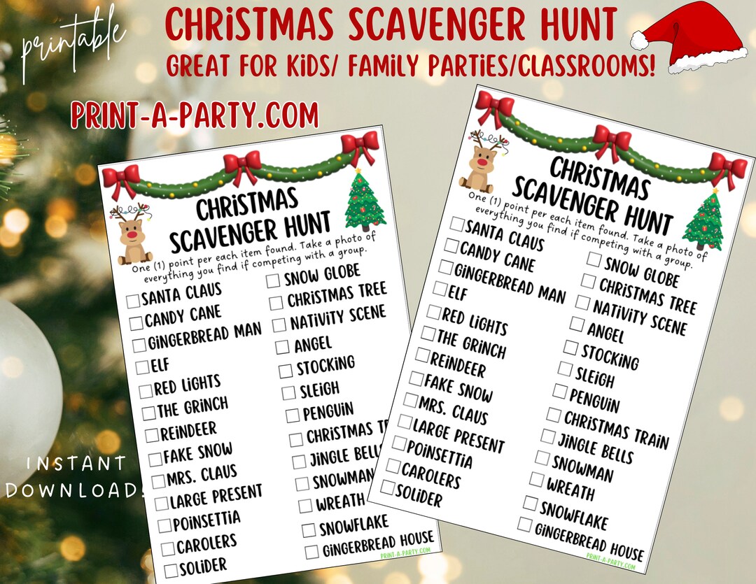 Christmas Scavenger Hunt Printable Holiday Party Game Holiday Classroom ...