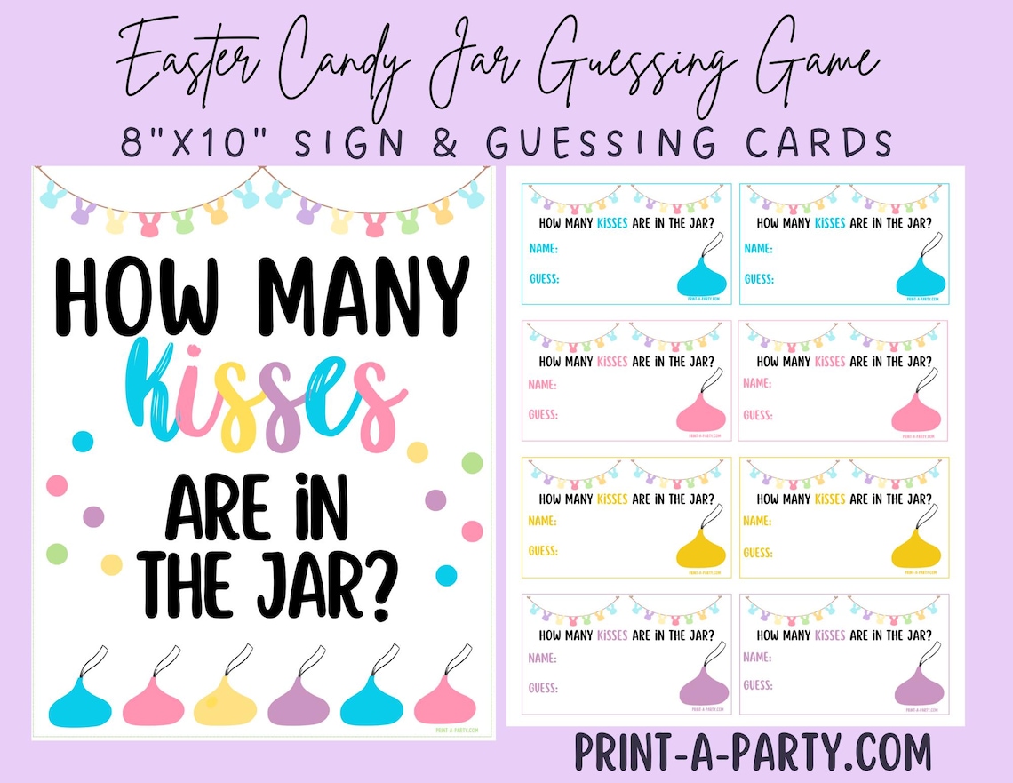 Easter Kisses Candy Jar Guessing Game Printable - Sign + Guessing Cards ...