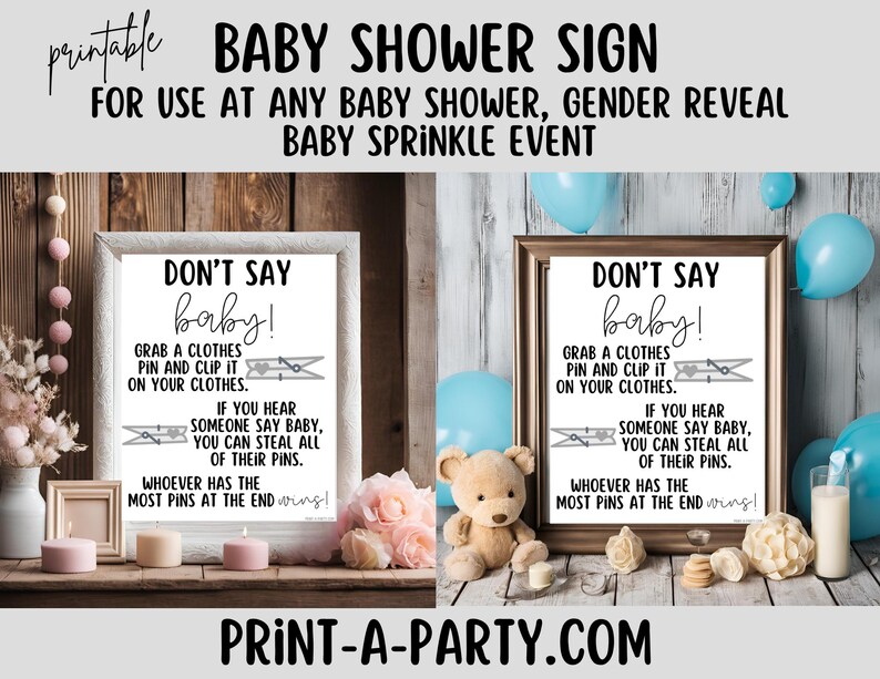 DON'T SAY BABY Game Sign Printable - Fun Baby Shower Game for Gender ...