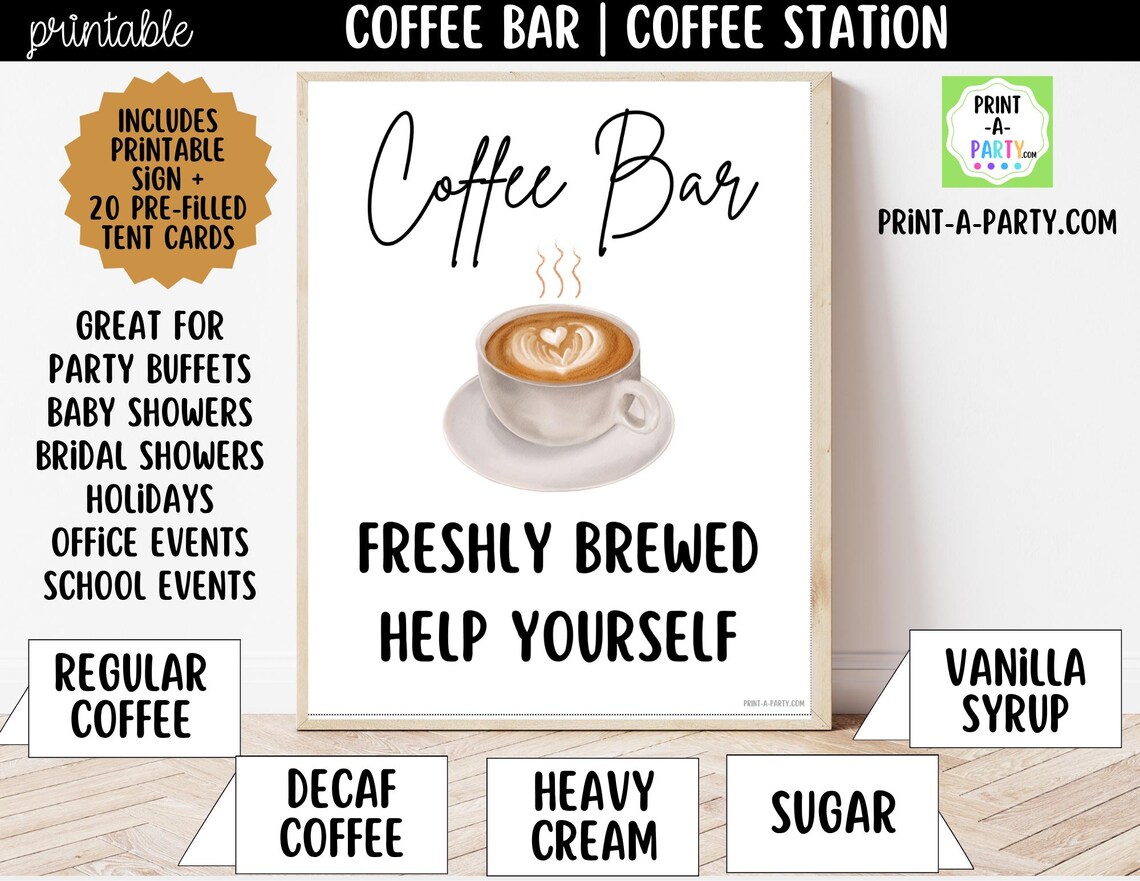 Coffee Bar Sign (8x10) + Toppings Tent Cards Printable Party Decor ...