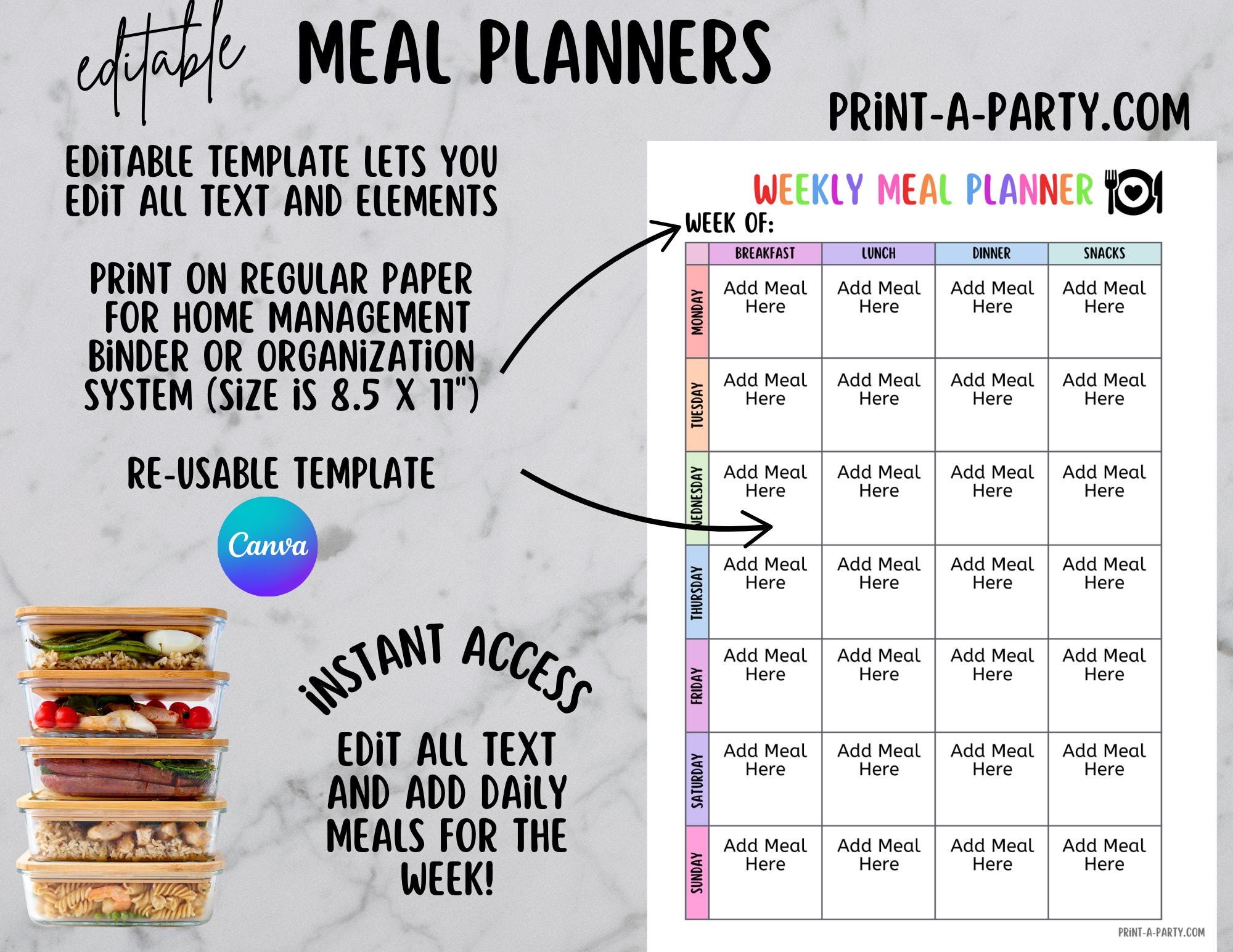Editable Meal Planning Calendars - Weekly & Monthly | Home Management ...