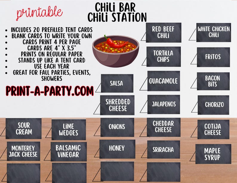 CHILI Bar | Chili Station - Chalkboard | Fall Winter Party Idea | Party ...