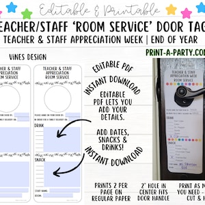 Teacher Staff Appreciation Editable Room Service Door Tags via a ...