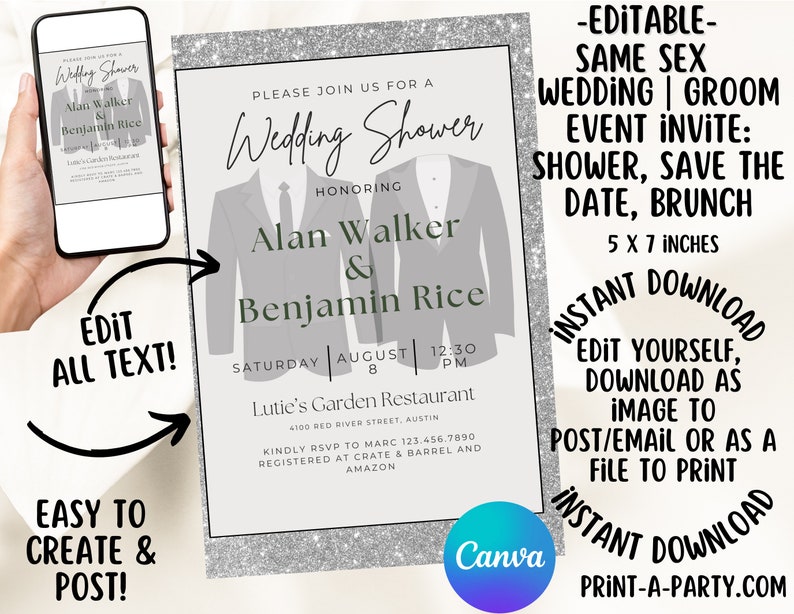 Editable Same Sex Wedding Event Invitation | Wedding Shower Invite ...