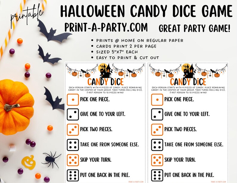 Halloween Dice Game - Printable Halloween Dice Game – Fun Candy ...