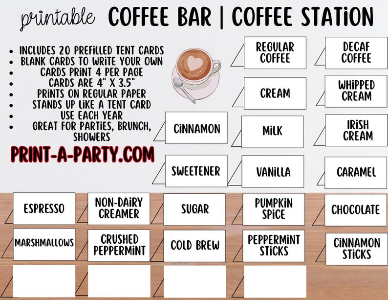 COFFEE BAR | Printable White Sign and Toppings Labels Template ...
