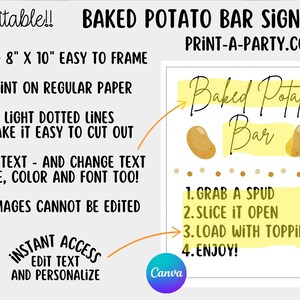 Editable BAKED POTATO BAR - Sign & Topping Tent Cards - Printable Food ...