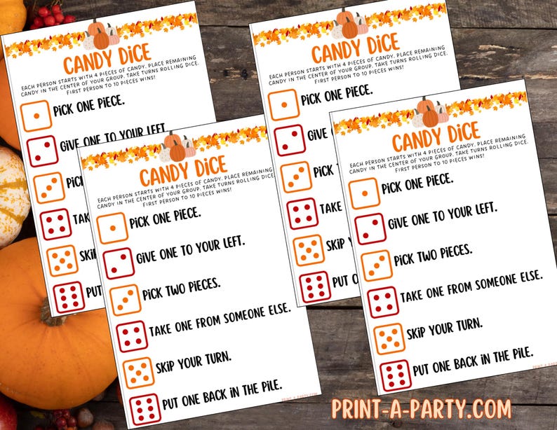Fall Candy Dice Game: Printable Autumn Party Activity (PDF Download ...
