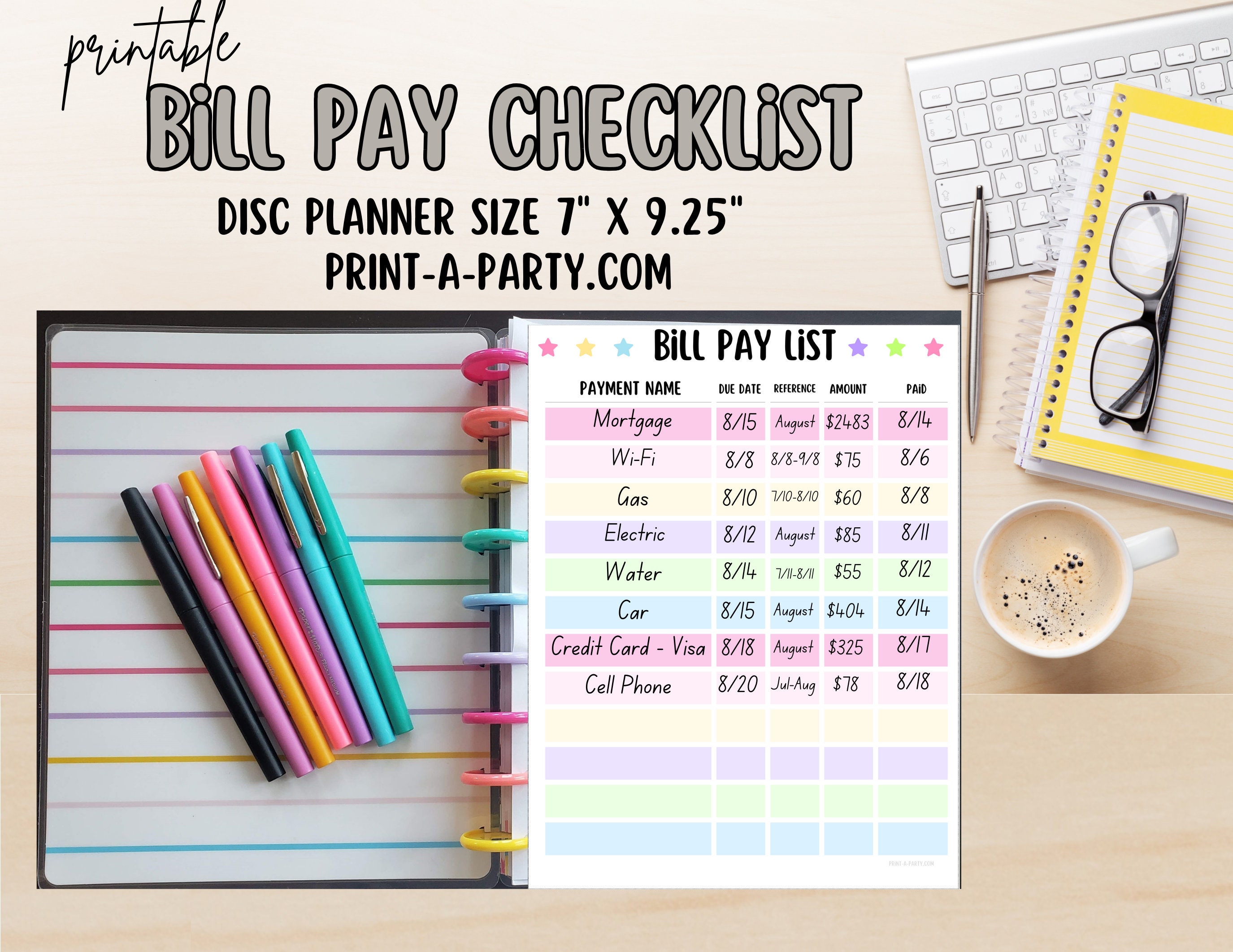 Bill Pay Checklist Planner Page Finance Tracking Bill Paying Disc ...