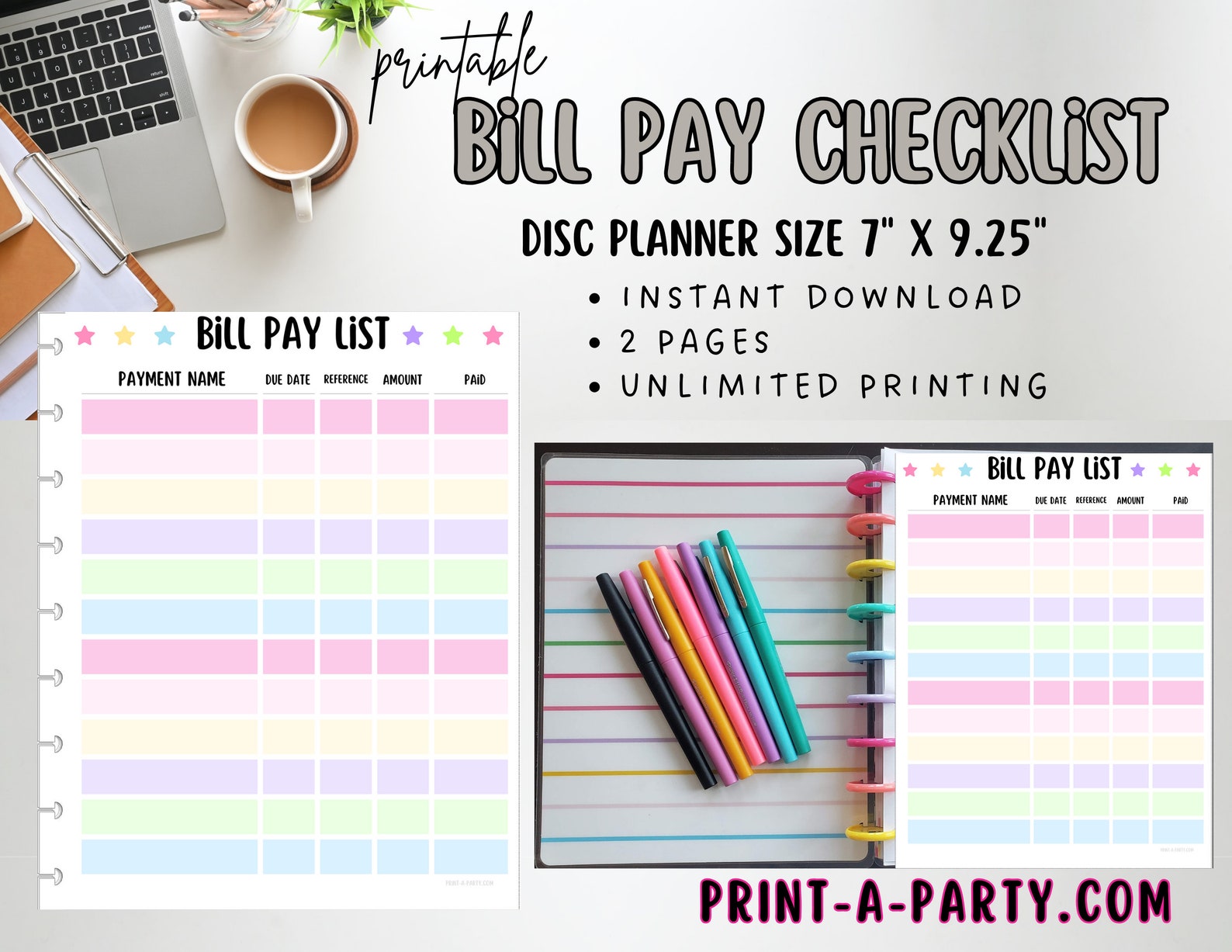 Bill Pay Checklist Planner Page Finance Tracking Bill Paying Disc ...