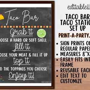 Editable TACO BAR - Chalkboard Sign and Toppings Label Templates for ...