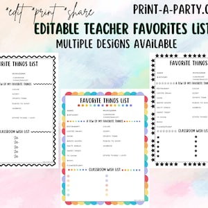 Teacher Favorites List – Fillable PDF, School Staff Gift (printable) - Etsy