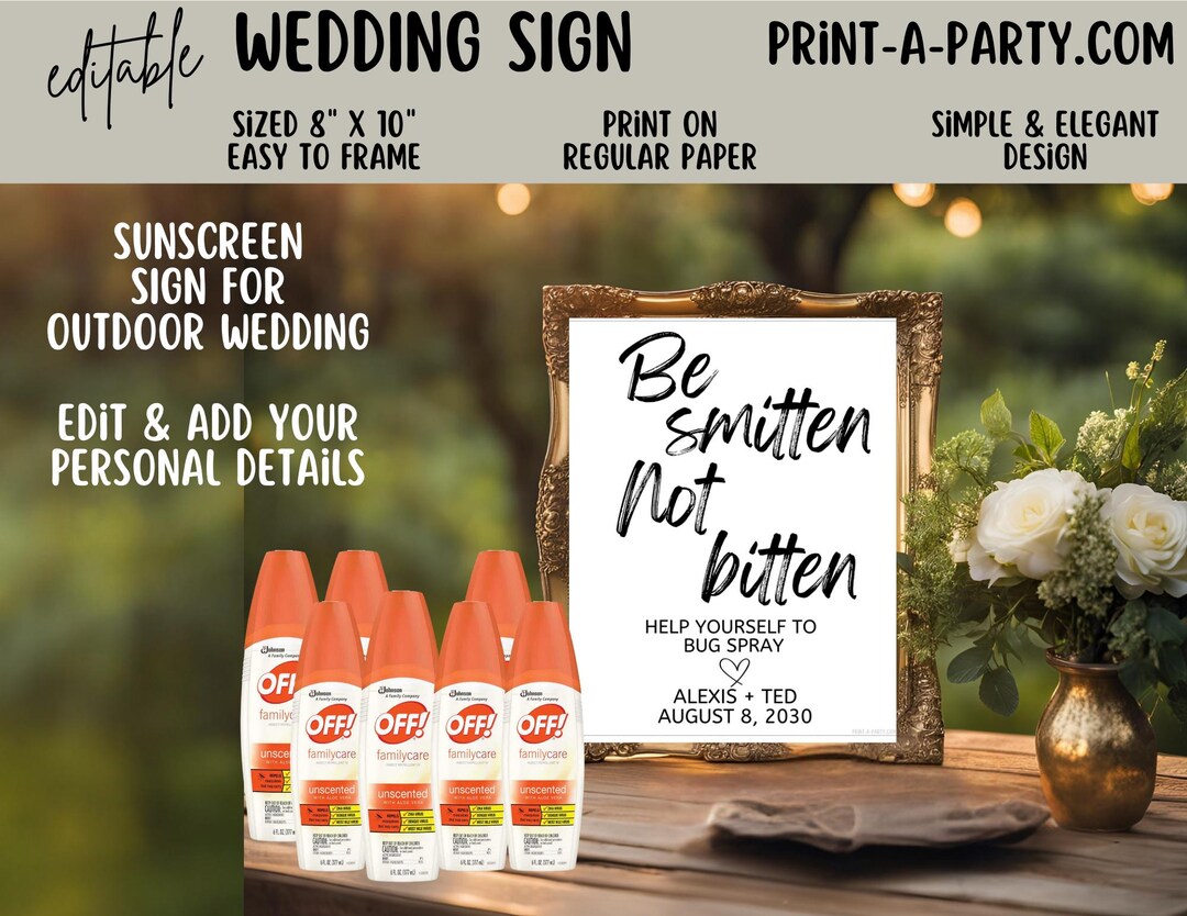 Editable Wedding Sign: BUG SPRAY SIGN for Outdoor Weddings - Be Smitten ...