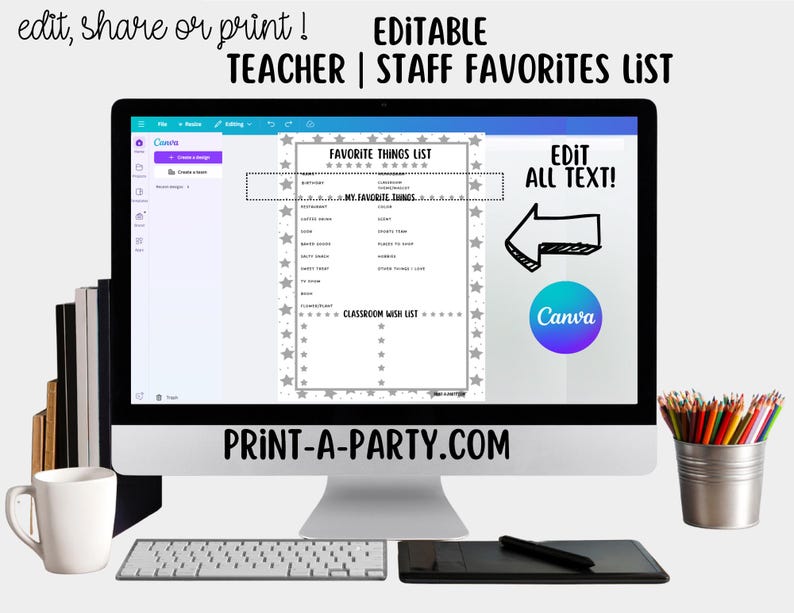Editable Teacher Staff Favorite Things List – Canva Template - Fully ...
