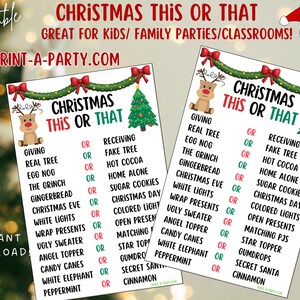 Christmas This or That Printable | Holiday Party Game | Holiday ...