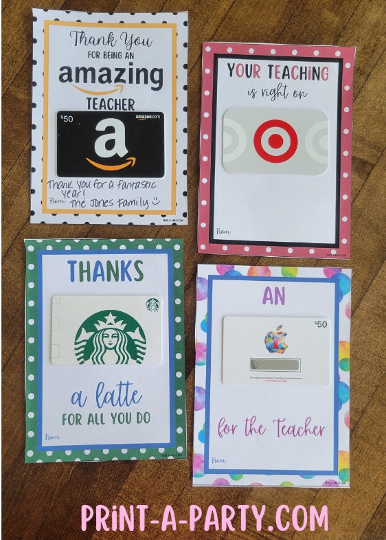 Teacher Appreciation Gift Card Template End of Year Teacher Gift Idea ...
