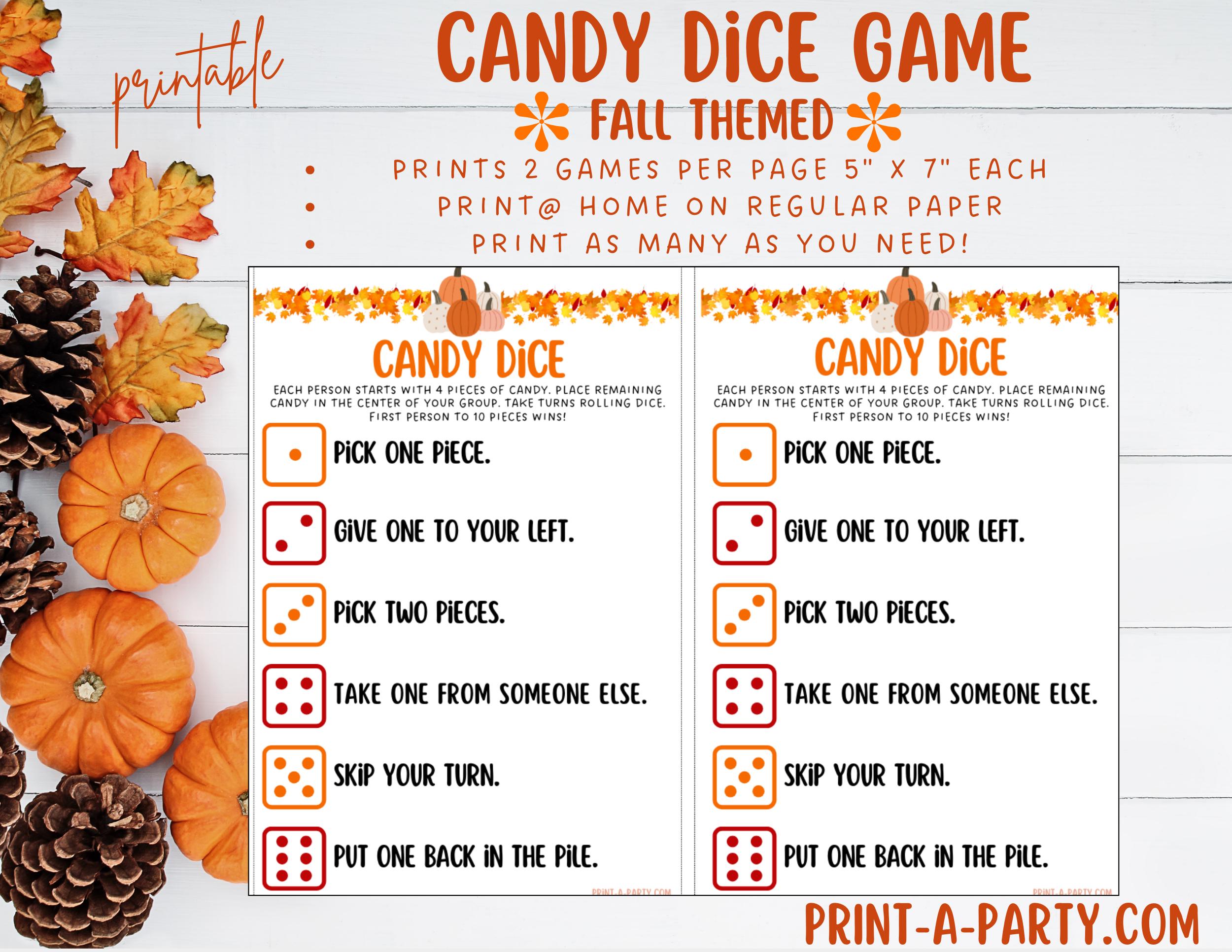 Fall Candy Dice Game: Printable Autumn Party Activity (PDF Download ...