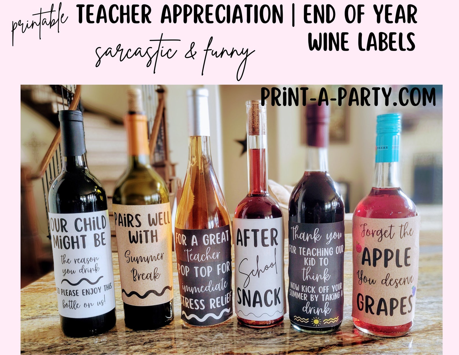 Funny & Sarcastic Teacher Wine Labels End of Year Teacher Gift Idea ...