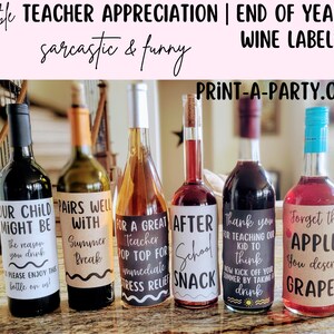 Funny & Sarcastic Teacher Wine Labels | End of Year Teacher Gift Idea ...