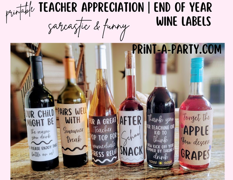 Funny & Sarcastic Teacher Wine Labels | End of Year Teacher Gift Idea ...