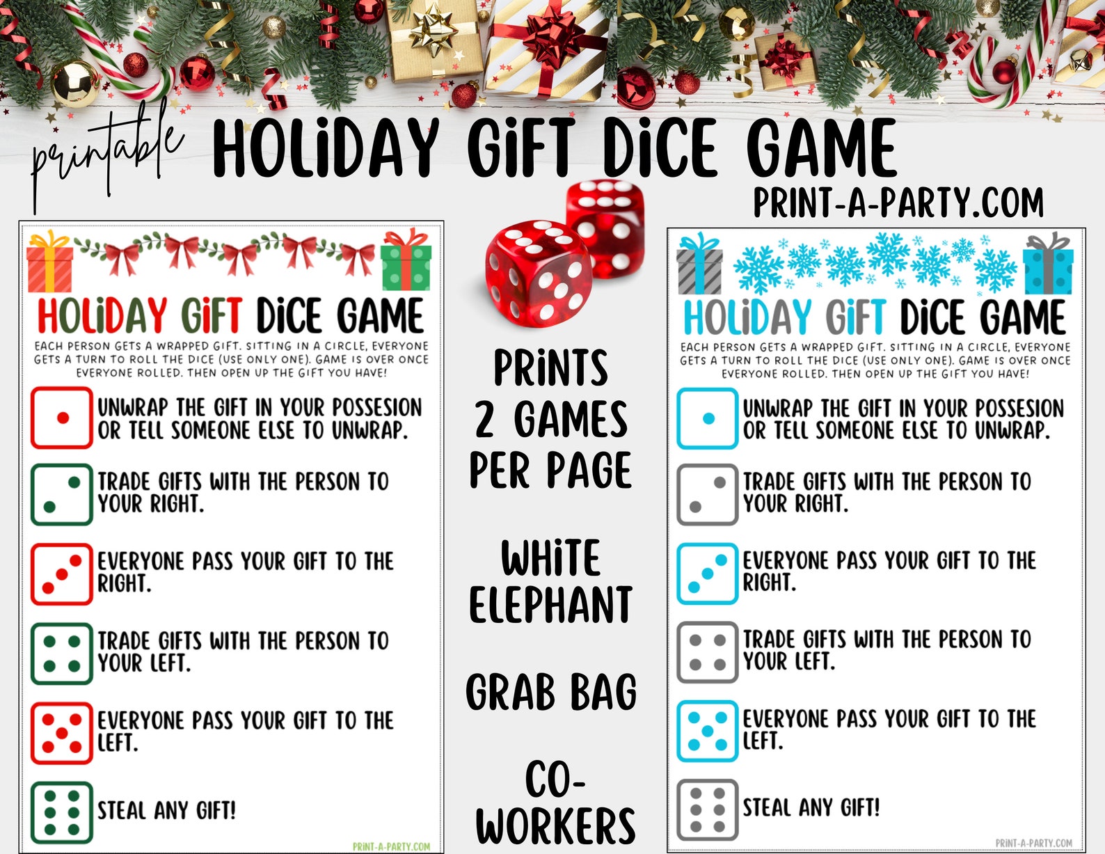 DICE GAME Holiday Dice Game Christmas Dice Game Pass the Presents Game ...