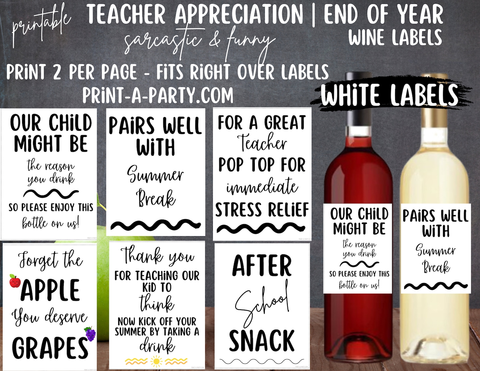 Funny & Sarcastic Teacher Wine Labels End of Year Teacher Gift Idea ...