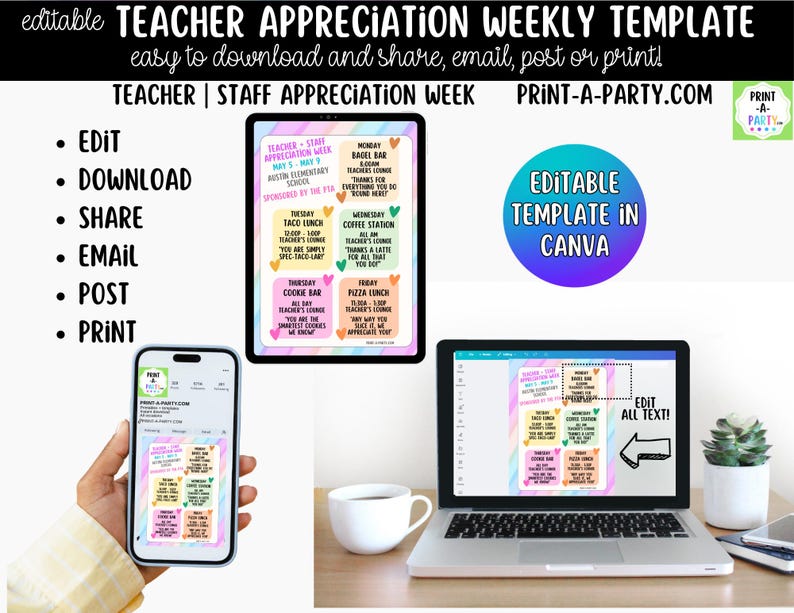 Teacher Appreciation Week Schedule Template – Editable Canva Planner ...