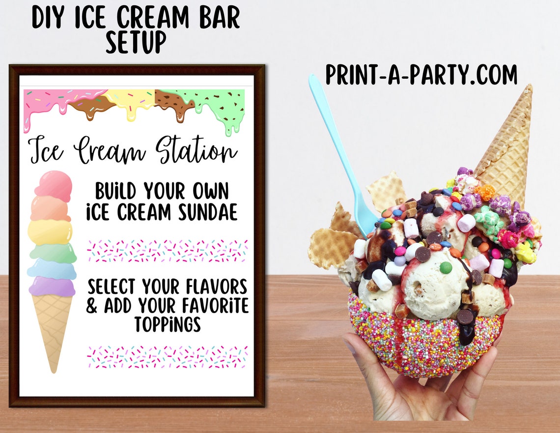 ICE CREAM BAR Ice Cream Station White Make Your Own Ice Cream Sundae ...