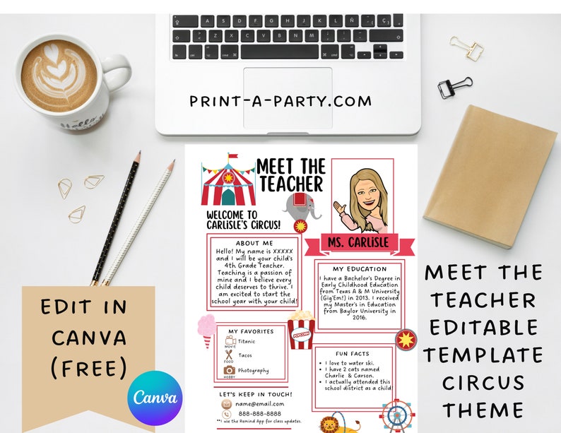 BACK to SCHOOL: Editable Meet the Teacher Template - Circus Theme | All ...
