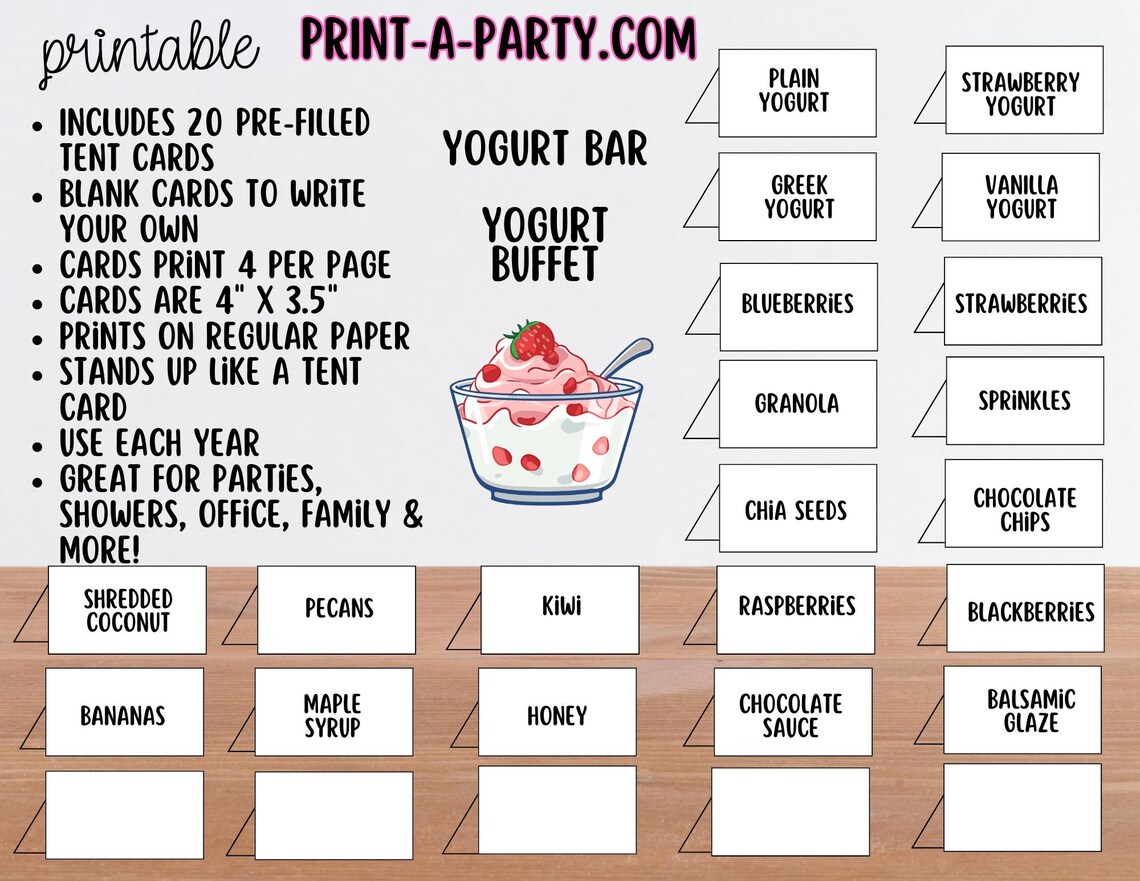Yogurt Bar Sign and Toppings Labels: Party Food Station, Brunch Idea ...