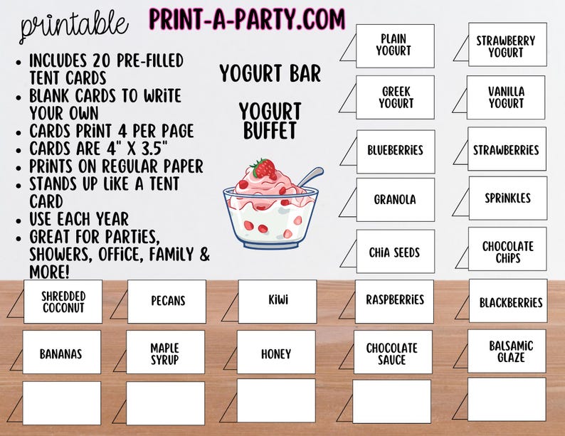 Printable YOGURT BAR Sign and Toppings Labels: Party Food Station ...
