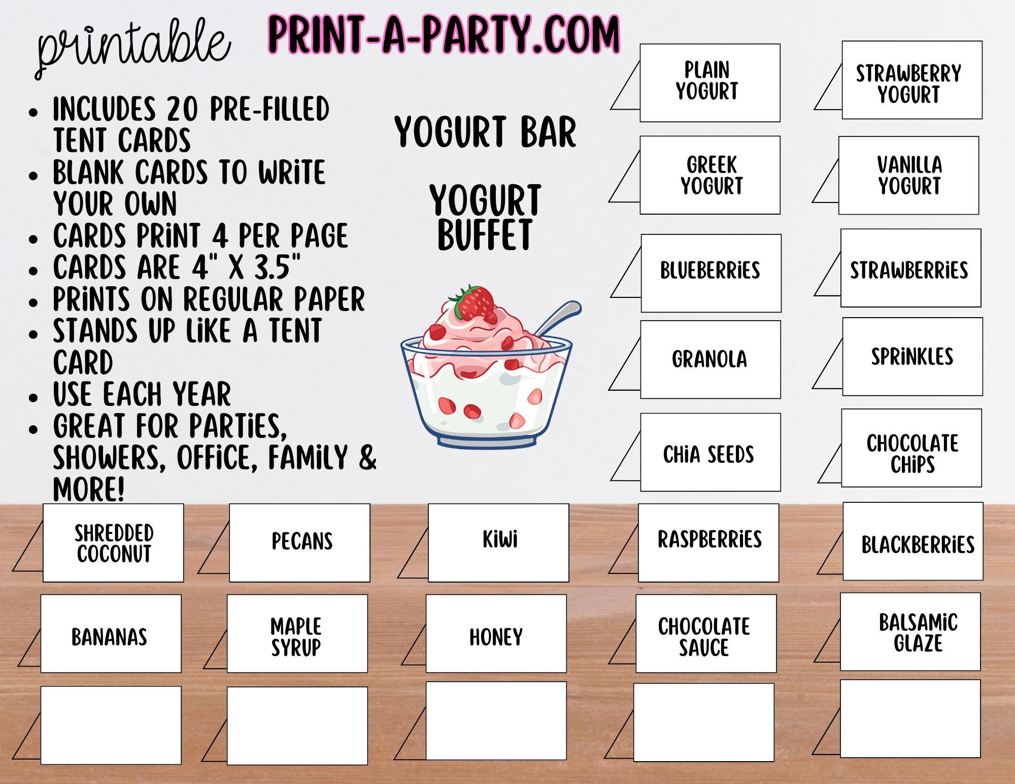 Yogurt Bar Sign and Toppings Labels: Party Food Station, Brunch Idea ...
