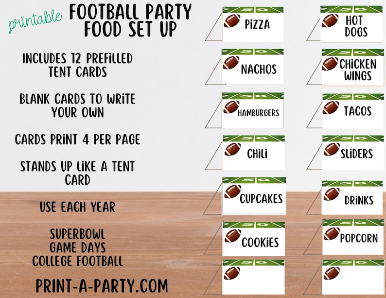 FOOTBALL PARTY FOOD Buffet Printable - Sign and Food Labels - Perfect ...