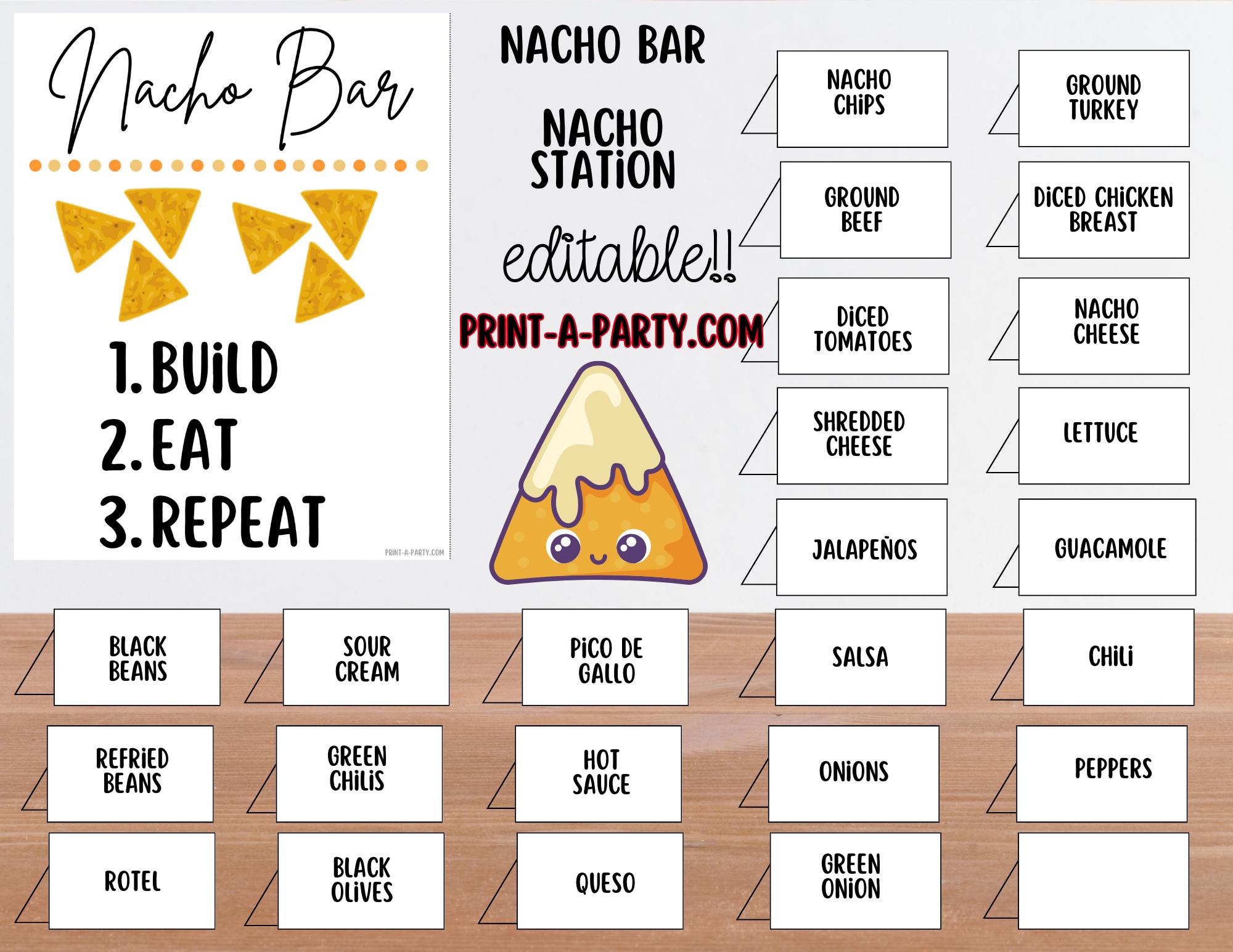 Editable Nacho Bar Sign and Toppings Labels: DIY Party Food Station ...