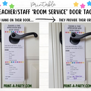 Teacher Staff Appreciation Editable Room Service Door Tags via a ...